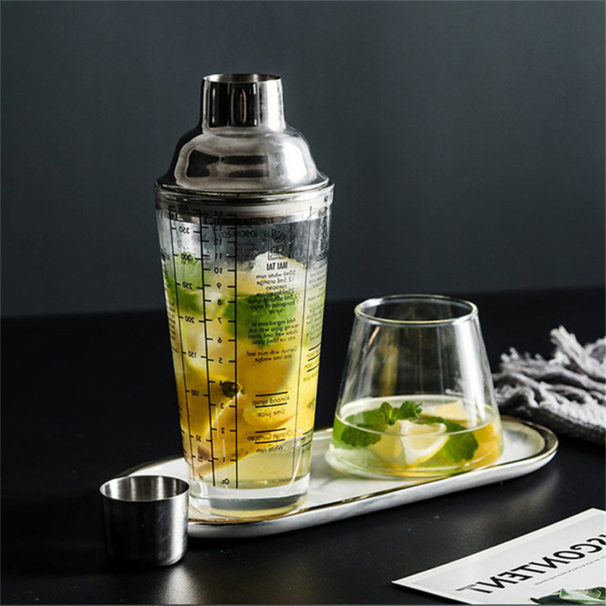 400ml cocktail shaker, glass milk tea cocktail shaker, three-stage ...