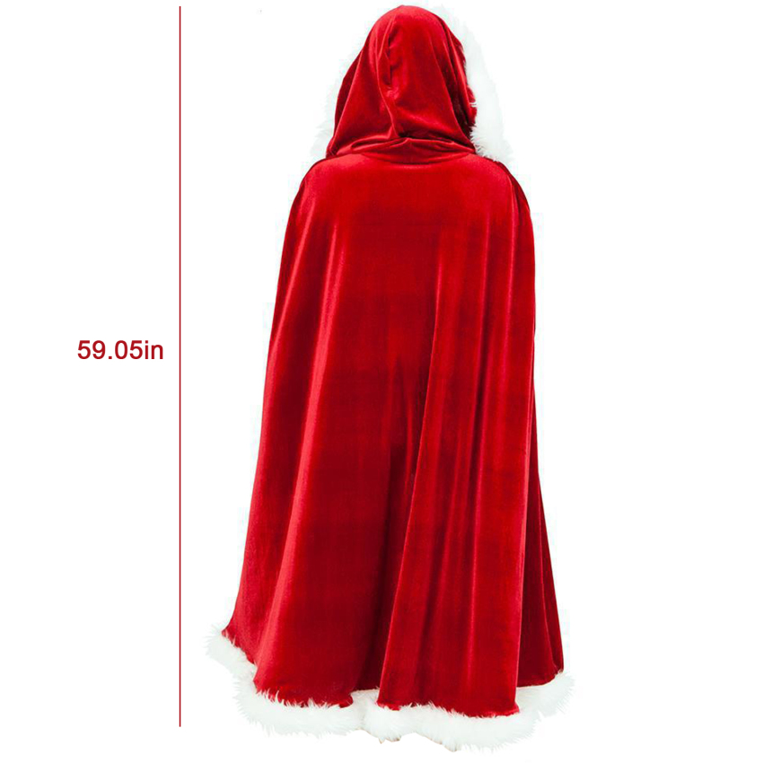 Christmas Costume Mrs Santa Claus Cloak Velvet Red Cape Hooded Fancy ...